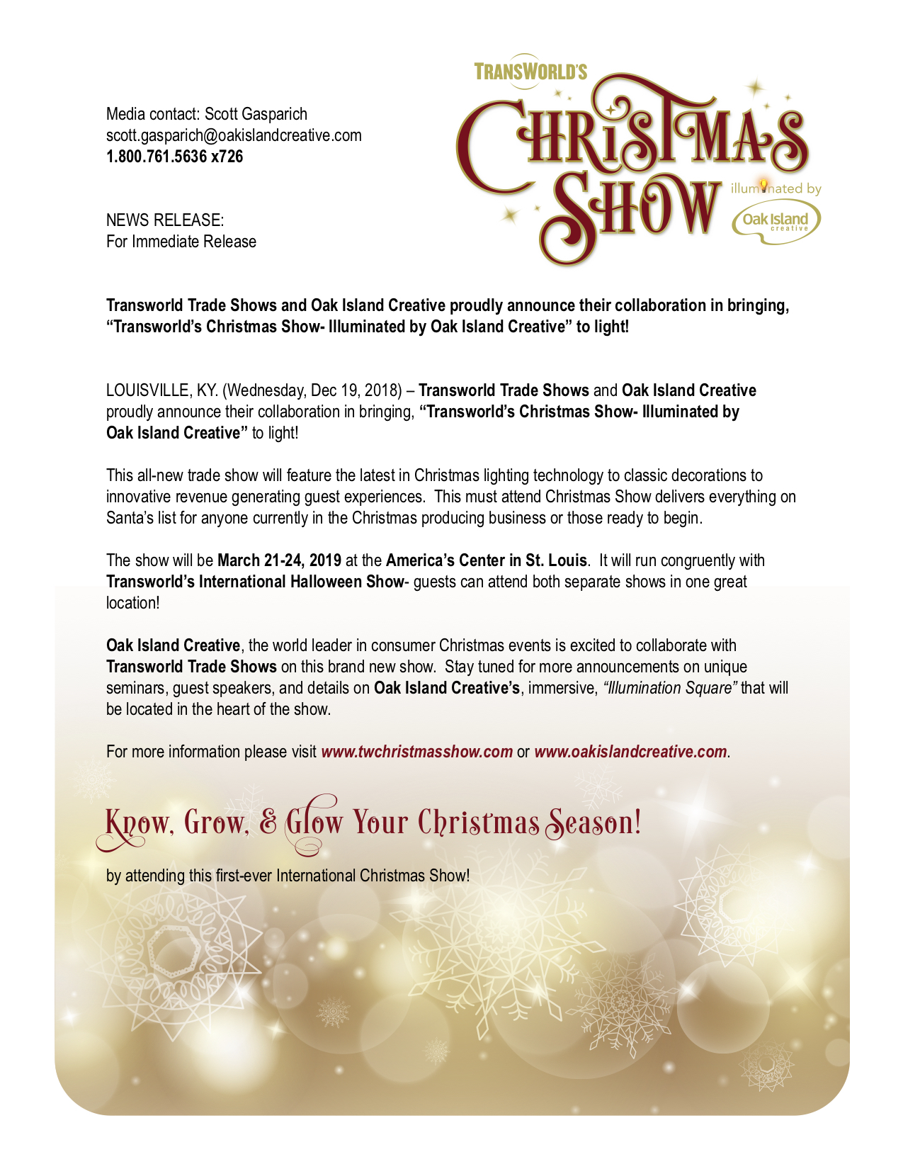 Transworld's Christmas Show illuminated by Oak Island Creative - Scare ...